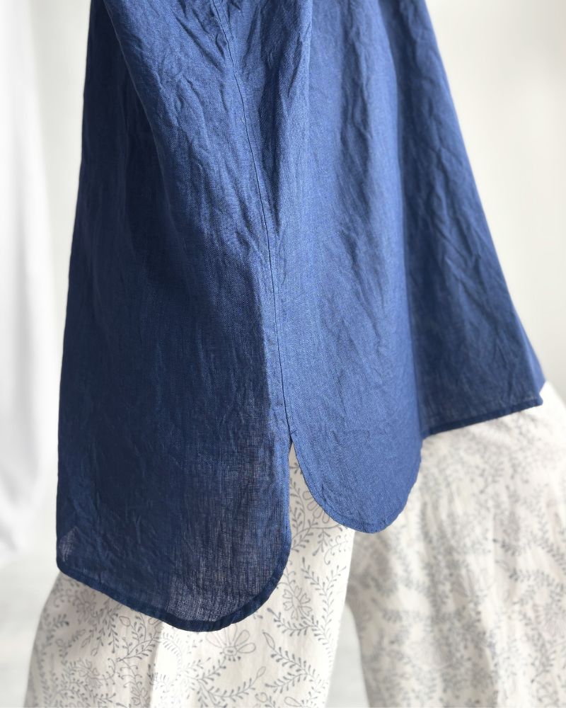 Band Collar Tunic in Indigo – 100% Linen by denier – Miel.jp